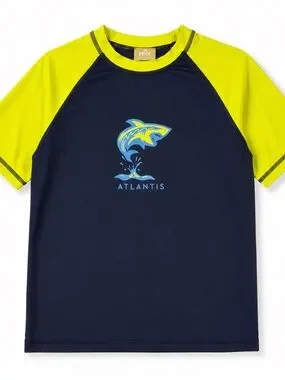 Swim | Reef Atlantis Rash Guard Navy Neon Yellow Short Sleeve Swim Top ...